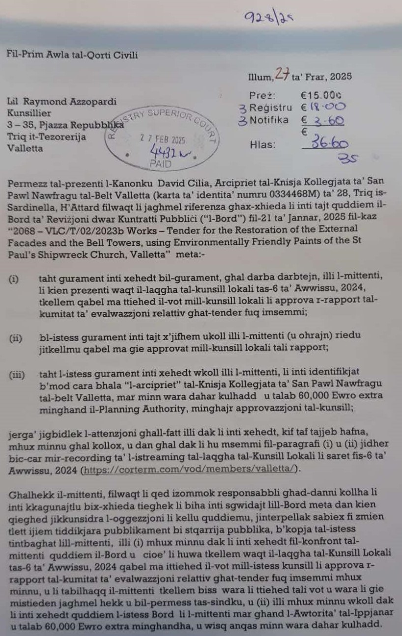 L-Arċipriet tal-Belt jakkuża lis-Sindku Olaf McKay u l-Kunsillier ...